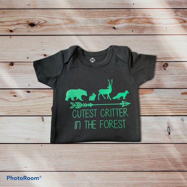 Cutest Critter in the Forest Onsie, Baby Onsie Svg, Woodland Baby Onsie ...