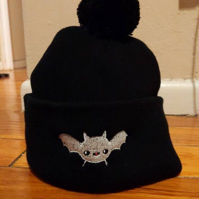 Kawaii Bat Beanie, Pastel Goth Winter Hat, Soft Grunge Cute Pom Pom ...