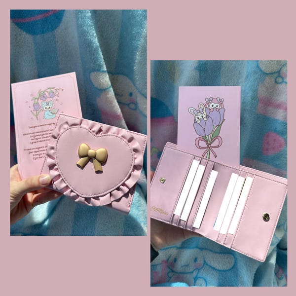 Pink Dahl Heart Wallet With Ruffles and Custom Bow Hardware ...