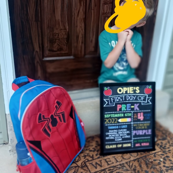 Editable Colorful First Day of School Chalkboard Sign, Reusable First ...