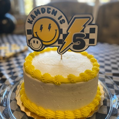 Checkered Smiley Cake Topper Custom Cake Topper Boys Birthday Cake ...