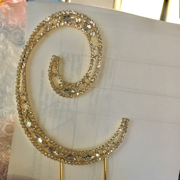 Large 5" Crystal Rhinestone Gold Cake Topper Letter "c" Monogram ...