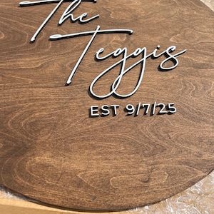Round Family Last Name Sign With Engraved Botanical Frame and Raised ...