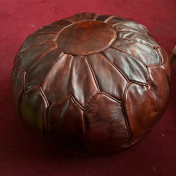 Superior Moroccan Poppy Seed Leather Pouffe, Handmade Artisan Ottoman ...