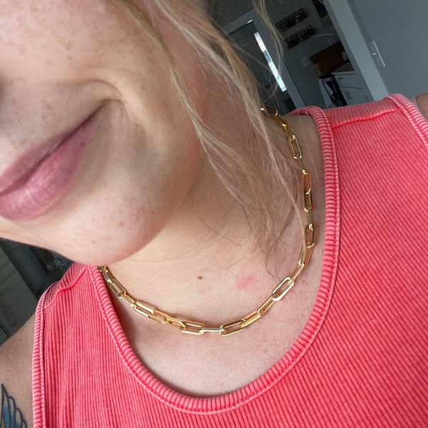 Gold Filled Chunky Link Chain Necklace Medium Link Paperclip Necklace ...