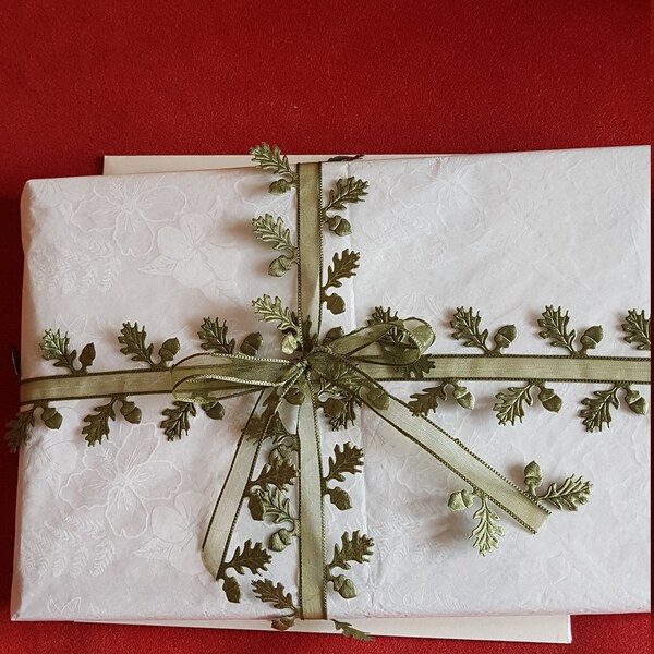 Oak Leaf Ribbon. Wedding Ribbon. Sheer Center Leaf Ribbon. Botanical ...