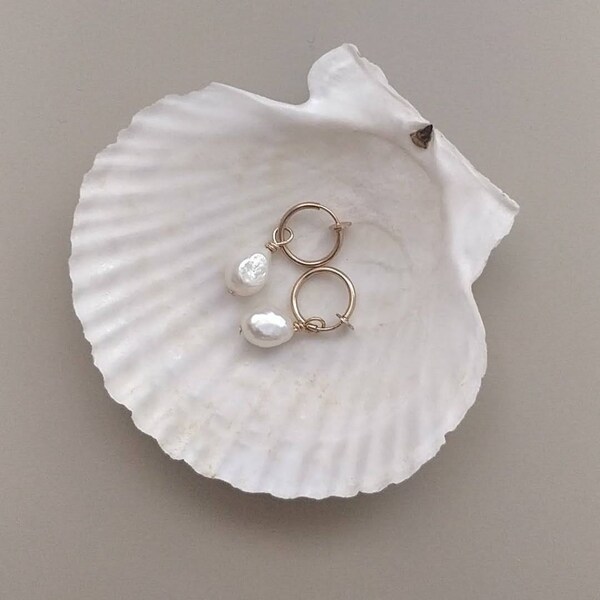 Freshwater Dropping Pearl Earrings, 14K Gold Filled Dangle Earring With ...