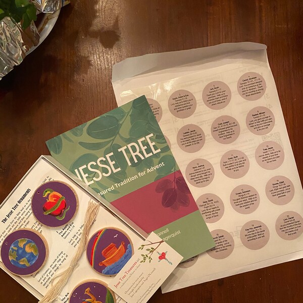 Advent Jesse Tree Book 6x9 & Purple Ornaments- Storybook Set - Includes ...