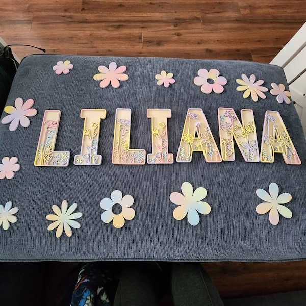 Personalised Ombré Floral Wooden Letters for Name Sign: Rainbow ...