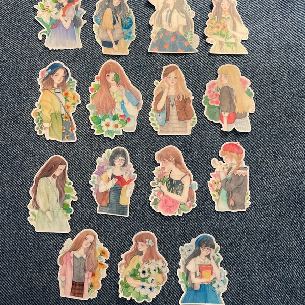 Fashion Girl Stickers | Watercolor Flower Floral Modern Girl Dress ...