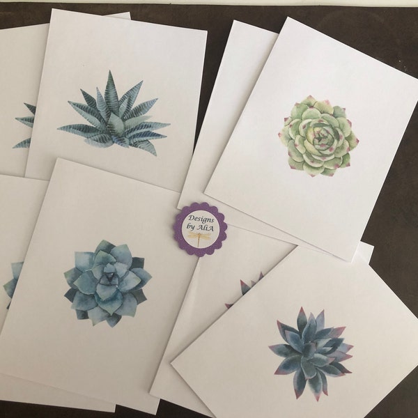 8ct Succulent Card Set, Folded Note Cards, Blank Cards, Succulent Cards ...