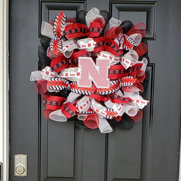 Nebraska Door Wreath, Nebraska Huskers Mesh Wreath, Nebraska ...