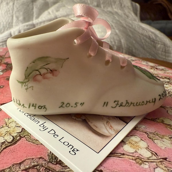Hand-painted Bisque Porcelain Baby Shoe – Personalized Keepsake Bootie ...
