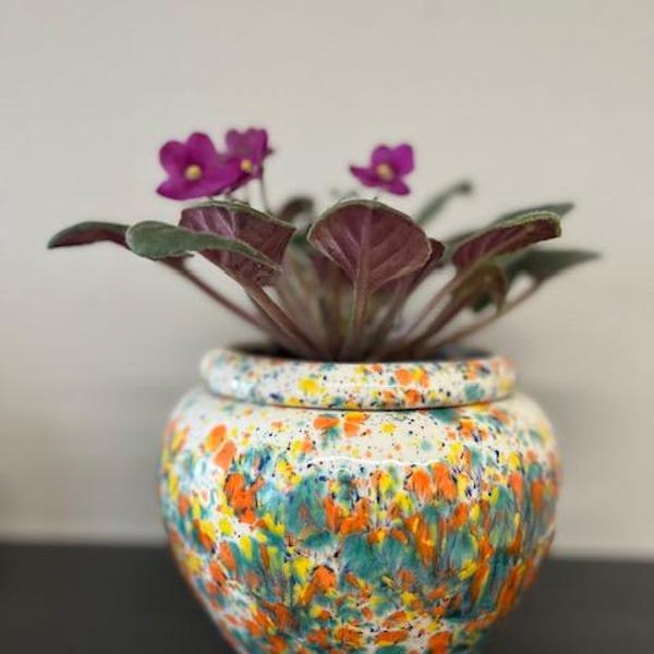 African Violet Pot, Fluted, Bright, Multi Colored, Drippy, Red, Aqua ...