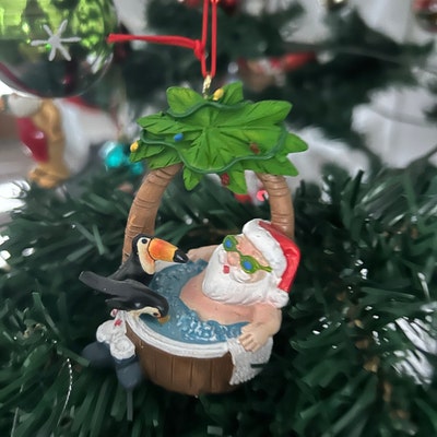 Santa at the Beach Holiday Christmas Ornament Santa With Toucan ...