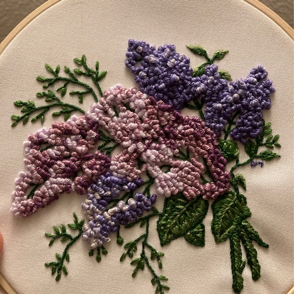Lilac Embroidery Pattern + Video Tutorial, Flower Embroidery Pdf ...