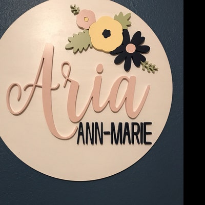 Custom Name Sign Floral Sign Baby Name Sign Nursery Room Decor Wood ...