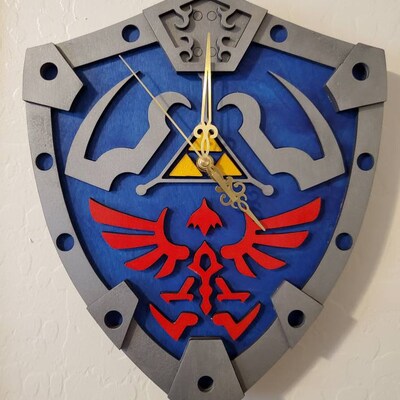 Zelda Wall Clock Link's Hylian Shield Unique Personalized Custom Wooden ...