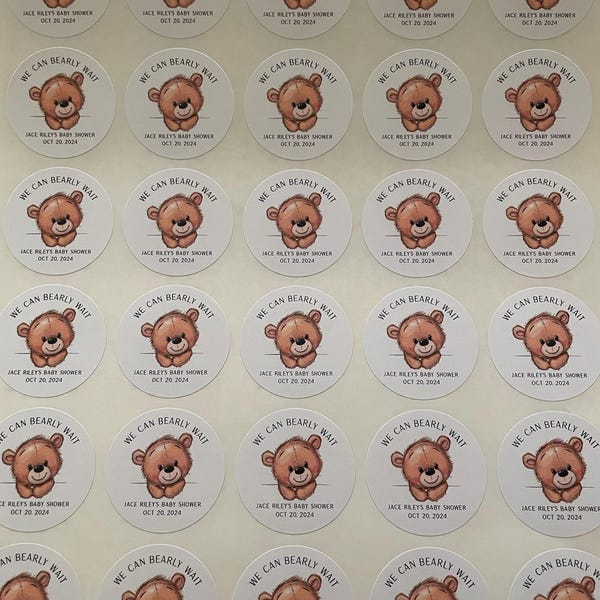 We Can Bearly Wait Baby Shower Stickers - Baby Shower Favor Label, Cute ...