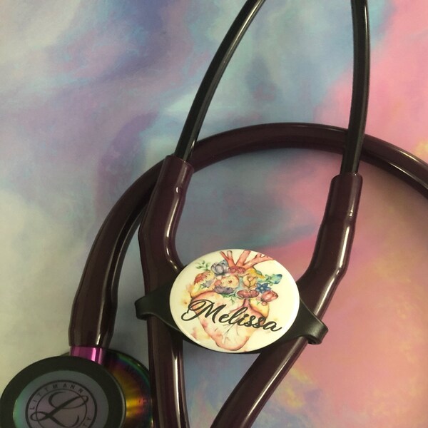 Littmann Stethoscope ID Tag, Personalized Watercolor Flower Heart ...