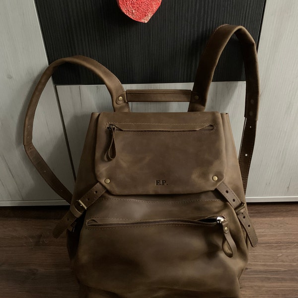 CUSTOM Green Leather Backpack Purse/laptop Backpack Women & Men - Etsy