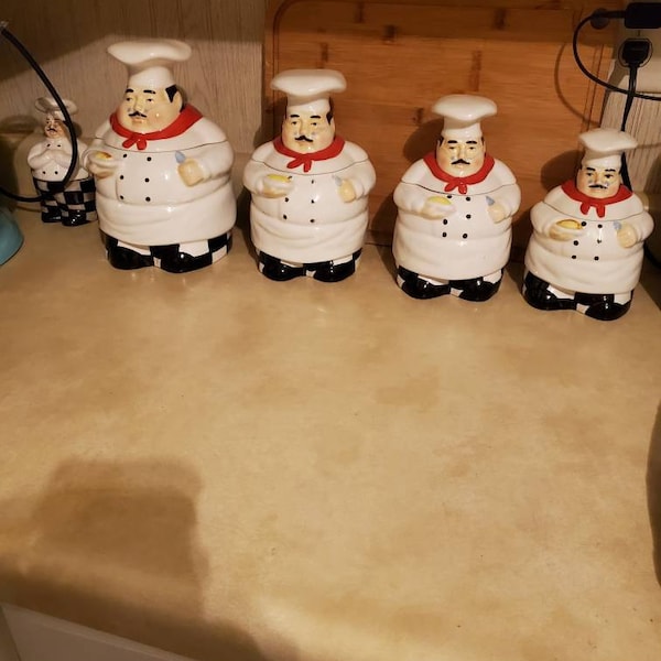 Chef Canister Set of 4 – Hand‑painted Ceramic Kitchen Jars With Lids ...