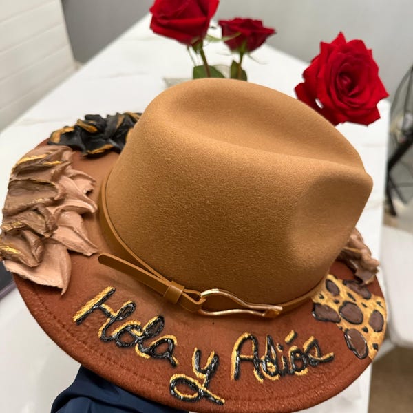 Floral Fedoras, Tan Fedora, Flower Hat, Hand Crafted, Hand Painted - Etsy