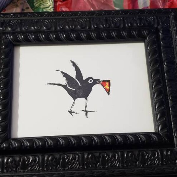 Crow and Pizza Block Print-linocut - Etsy
