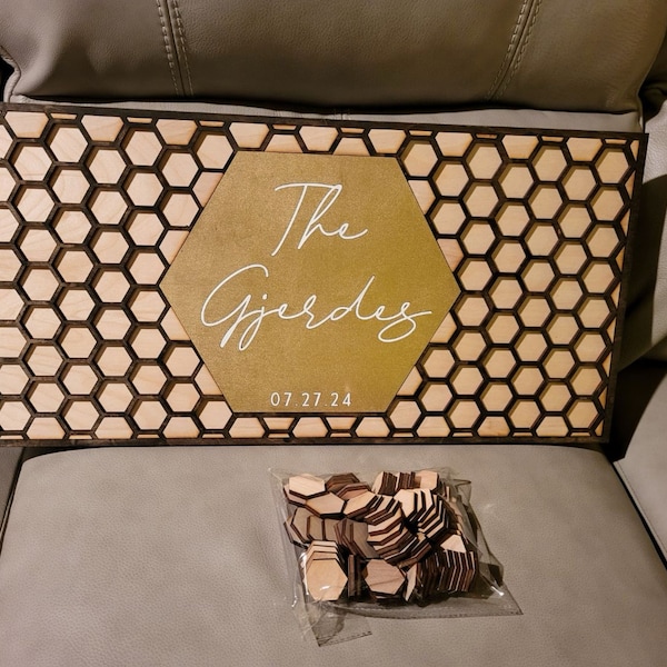 Guest Book Alternative Hexagon Wedding Wood Unique Bright Guestbook ...