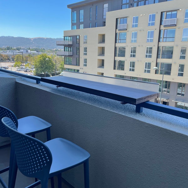 Balcony Bar Table, Solid Cedar, Foldable Railing Bartop With LED Light ...