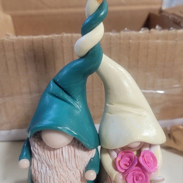 Gnome Couple Cake Topper 4 Inches/ Clay Gnomes in Love/ Handmade Gnome ...