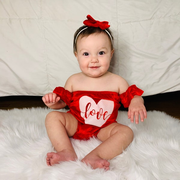 Baby Girl Red Valentines Day Bubble Romper Baby Girl Personalized Love Romper Baby Girl Love Red ...