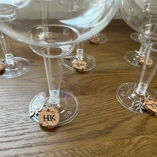 Grapes & Wine Bottle - Handmade Personalised Cork Wine Glass Charms - Wedding, Wedding Favour ...