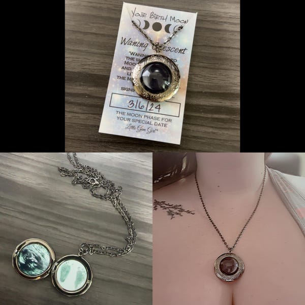 Custom Birth Moon Locket Necklace - Moon Phase Pendant in Silver ...