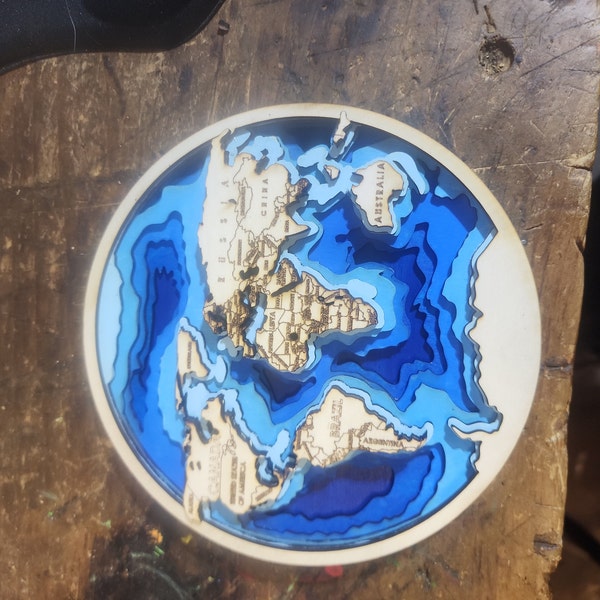 6 Layer 3D Map of the World, Multi -layer Panel,laser Cut File. 3D Wood ...