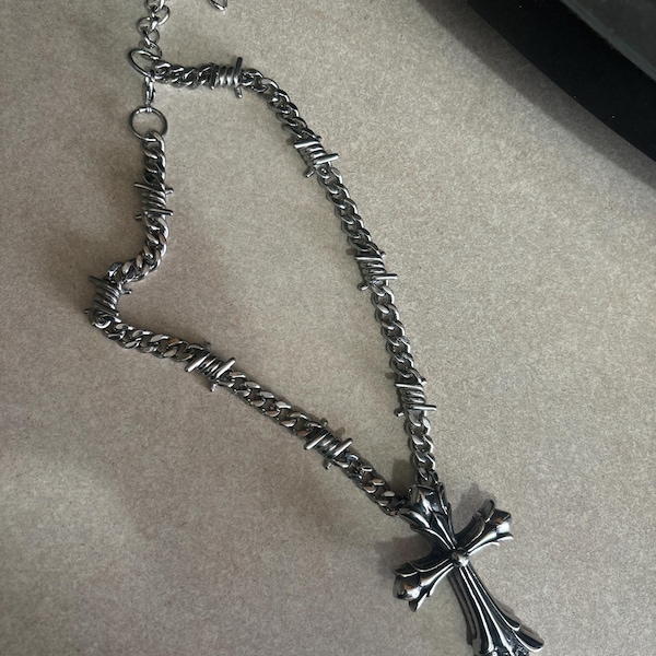 FALLEN ANGEL Stainless Steel Barbed Wire Winged Angel Cross Necklace ...