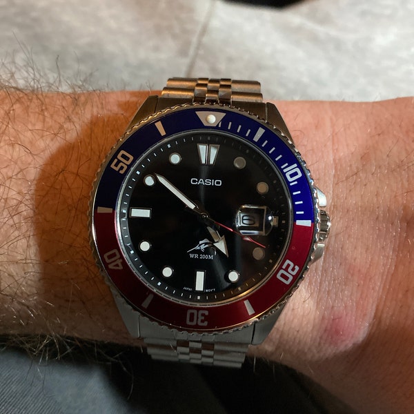 Casio MDV106B-2AVCF, PEPSI, Duro, Men's Silver S/steel Watch, 200-meter ...