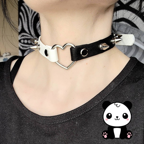 AORTA SINISTER Heart Collar in Black & White Vegan Leather, Half and ...