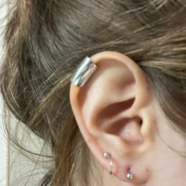 Unisex Wide Ear Cuff No Piercing, Sterling Silver Thick Cartilage Cuff ...