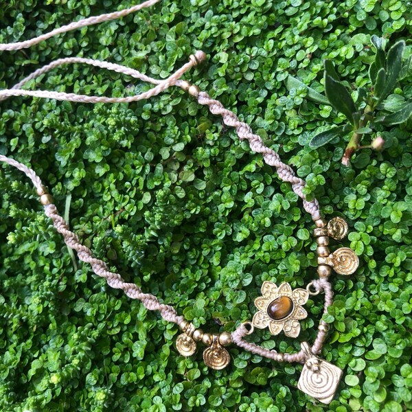 Handmade Macrame Headpiece | Brass Lotus Macrame Necklace | Festival ...