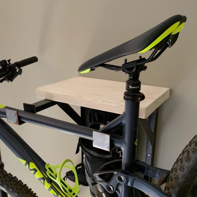 Mountain Bike Wall Mount Rack Reclaimed Timber Shelf Metal BMX Brackets ...