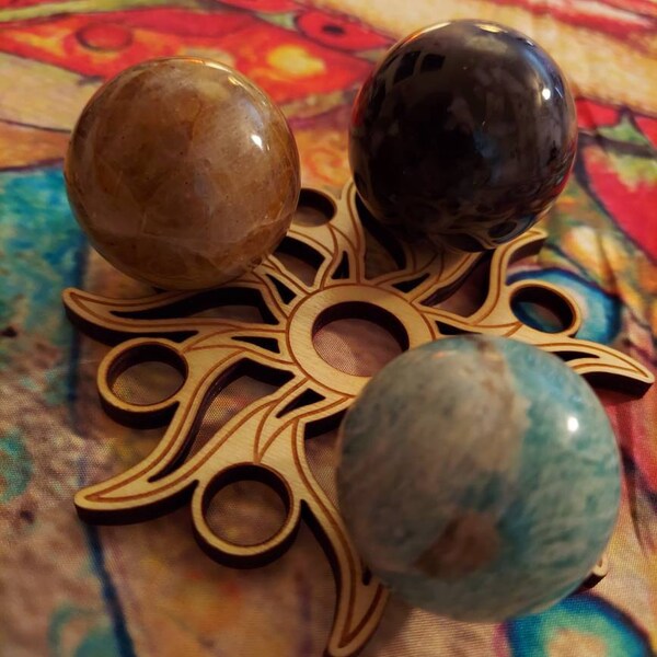 Sun Multi Sphere Stands, Sun Sphere Holder Display Stand, Birch Wood ...