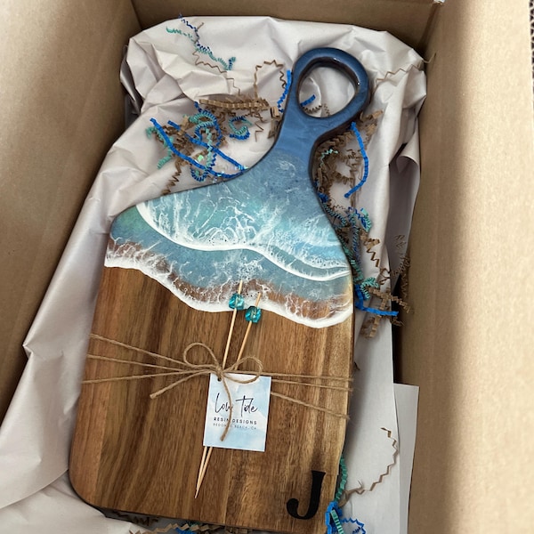 Heart Ocean Wave Cutting Board, Mother's Day Gift, Beach Resin Art ...