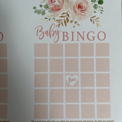 Printable Baby Bingo Game, Baby Shower Game, Blush Pink Floral, Gold ...