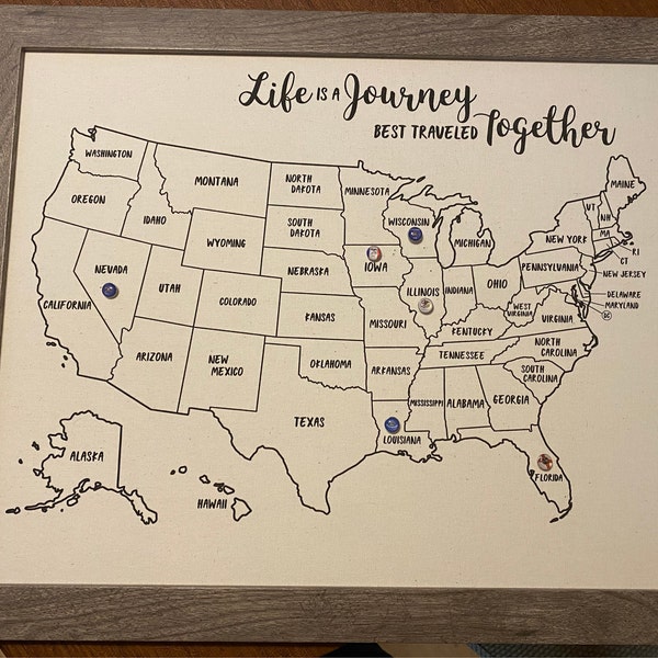 Travel Map With Push Pins to Track Travels, USA Push Pin Map, US Wall ...