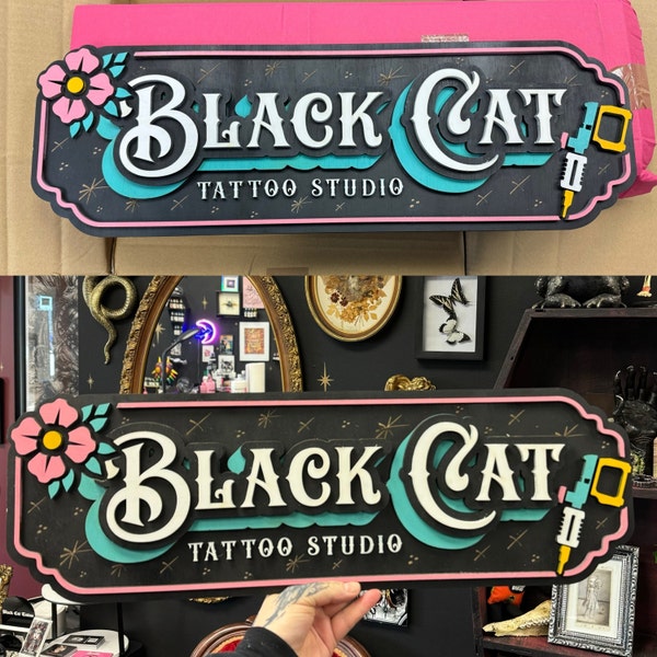 Tattoo Sign LED Custom Handmade LED Tattoo Sign Laser-cut Wooden Light ...