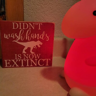 Didn't Wash Hands is Now Extinct T-REX Bathroom Sign Mini Block Funny ...