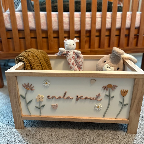 Personalized Wildflower Toy Chest: Baltic Birch, Natural Oak Nursery ...