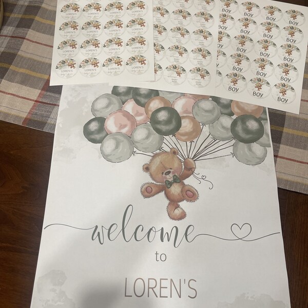 Editable Teddy Bear Cupcake Toppers, Bear Green Gold Balloons 2 Inch ...