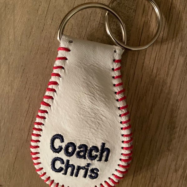 Custom Leather Embroidered Baseball Key Ring - Etsy